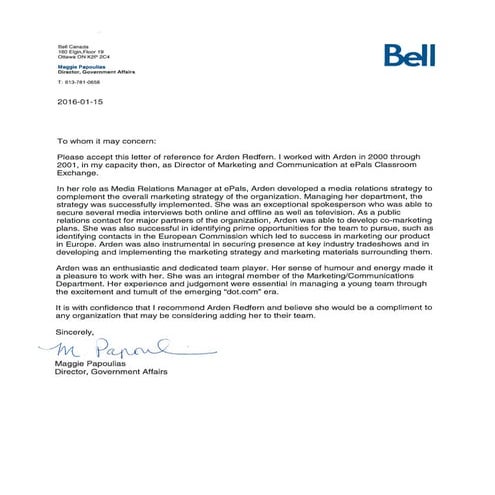 Letter of Reference for ePals | PDF