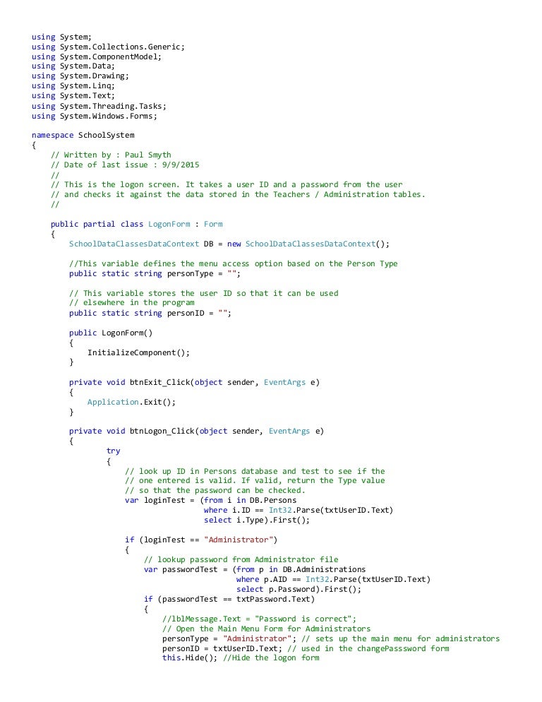 School System C# Code