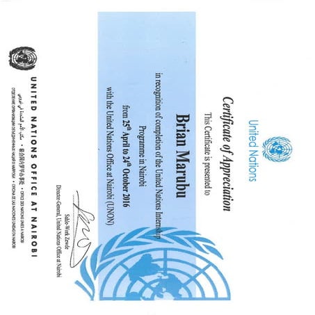 Brian Marubu's UN Certificate | PDF