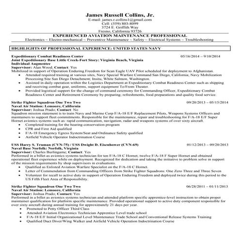 Avionics Resume (James Collins) | DOC