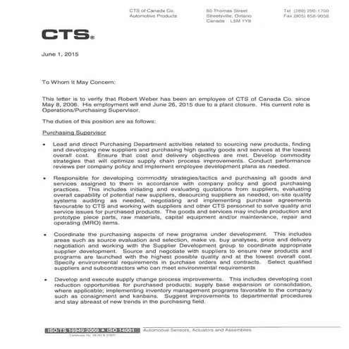 Reference Letter CTS | PDF