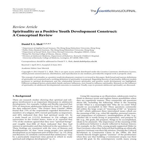 Spirituality as a Positive Youth Development Construct: A Conceptual ...