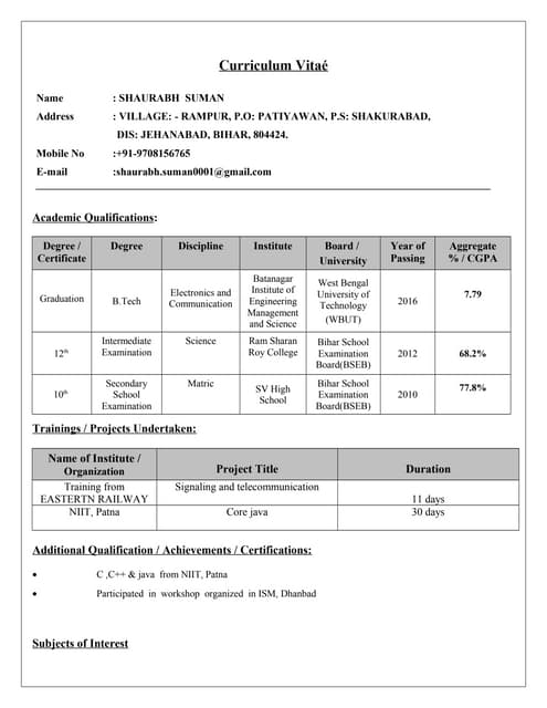 SIMPLE RESUME FORMAT | DOCX