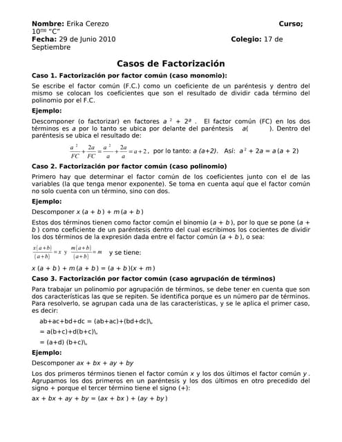 Casos de Factorizacion del Algebra de Baldor | PDF