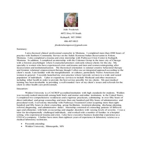 Julie Frederick Resume 2016 | DOCX