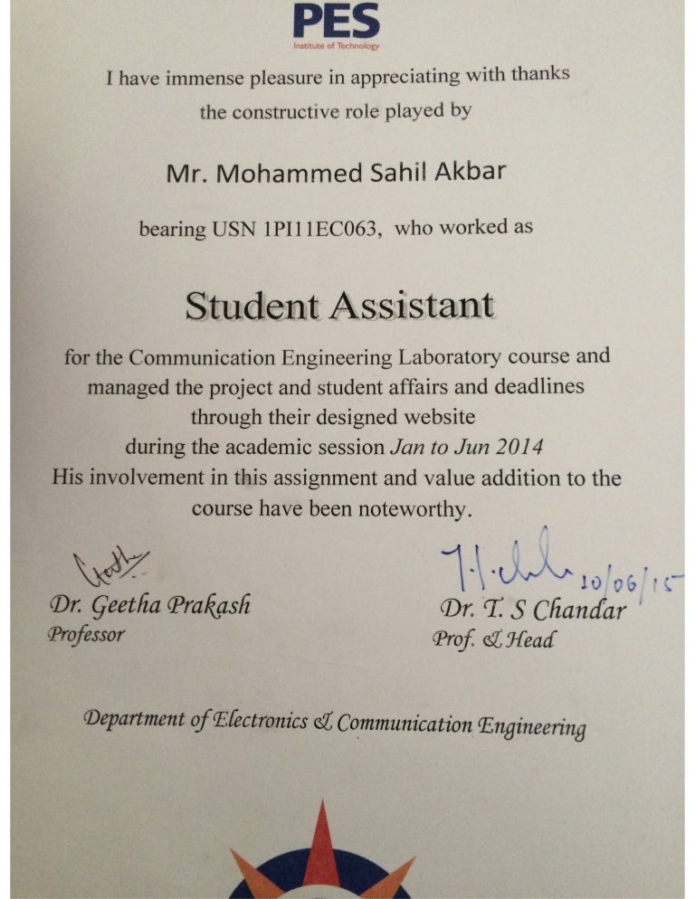 Student Assistant Certificate student-assistant-certificate