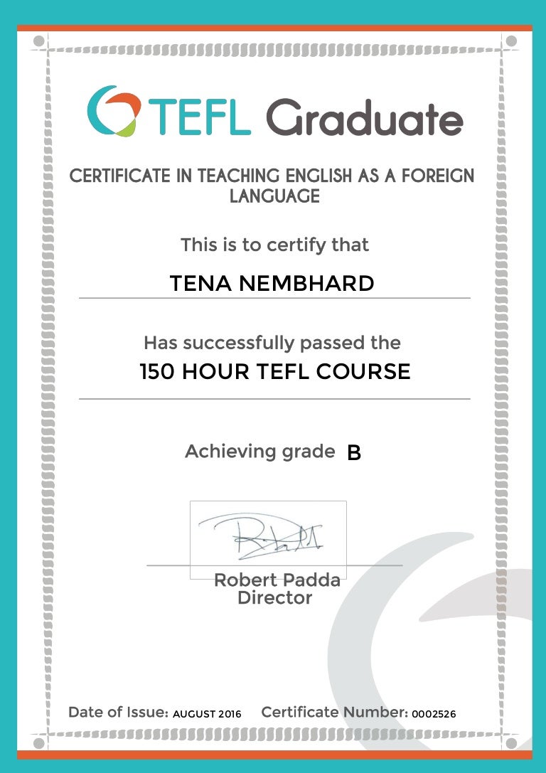 TEFL certificate 0002526.Tena Nembhard