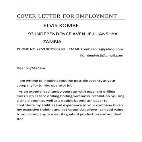 COVER LETTER FOR EMPLOYMENT | DOCX
