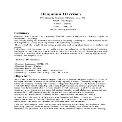 Benjamin Harrison resume | DOCX