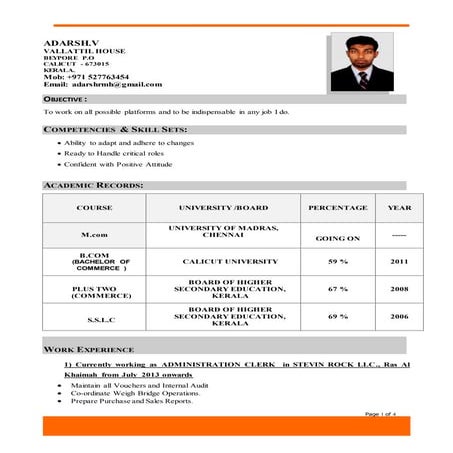 ADARSH CV | PDF