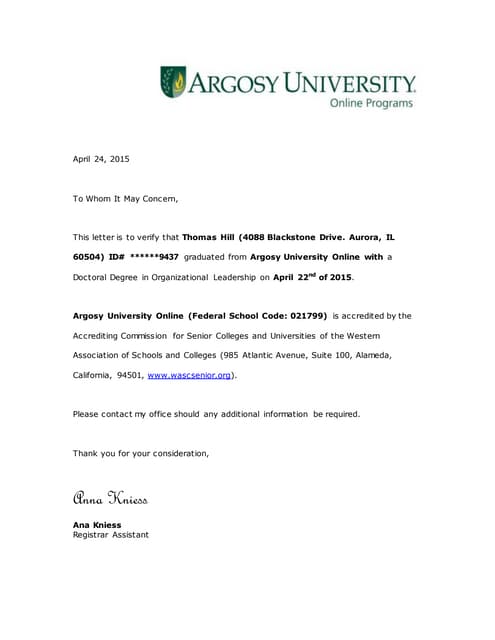 Graduation Verification Letter for Tierney Washington (1) | PDF