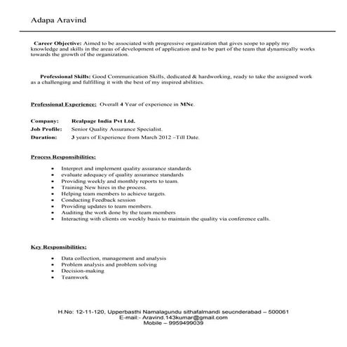 Aravind Resume | DOC
