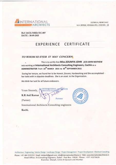 Experience certificate TATA CONSULTING ENGINEERS | PDF