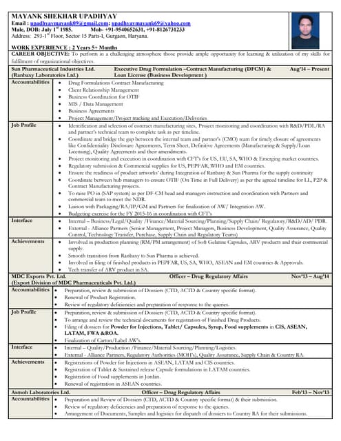 ROBIN SHARMA CV | DOC | Pharmaceutical Industry | Industries