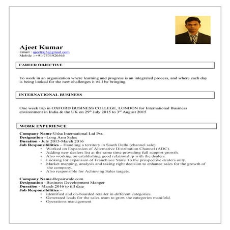 Ajeet Resume | DOC | Business | Business and Finance