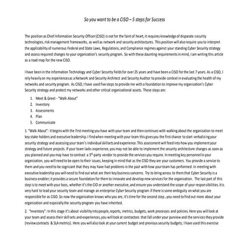 So you want to be a CISO - 5 steps to Success | PPT