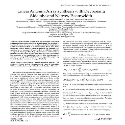 Linear Antenna Array synthesis with Decreasing Sidelobe and Narrow Beamwidth | PDF