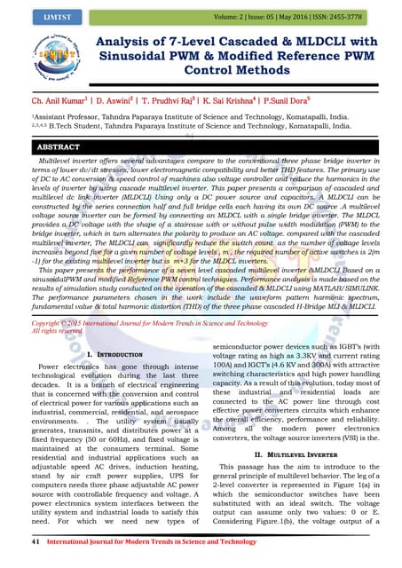 Analysis Of 7 Level Cascaded And Mldcli With Sinusoidal Pwm And Modified Reference Pwm Control