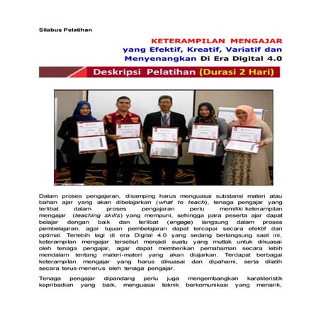 Silabus Pelatihan _"KETERAMPILAN MENGAJAR yang Efektif, Kreatif ...