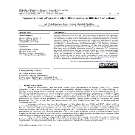 Improvement Of Genetic Algorithm Using Artificial Bee Colony Pdf 
