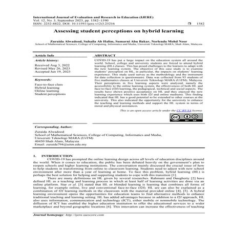 Assessing student perceptions on hybrid learning | PDF