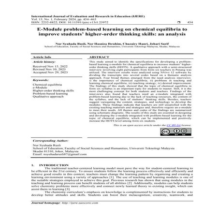E-Module problem-based learning on chemical equilibria to improve ...