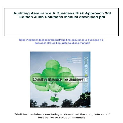 Auditing Assurance A Business Risk Approach 3rd Edition Jubb Solutions ...