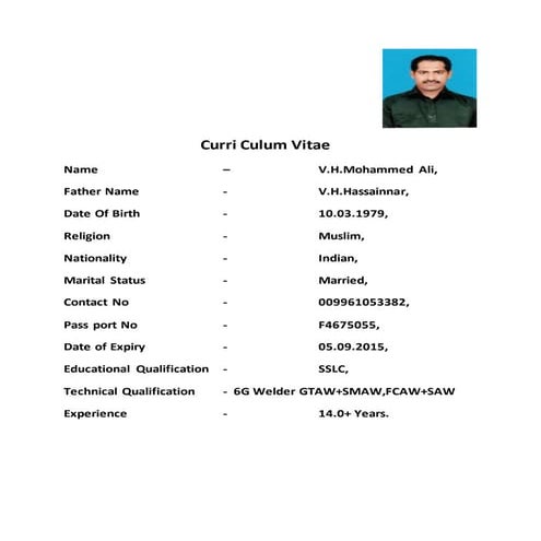 Mohammed Ali Curri Culum Vitae | DOCX