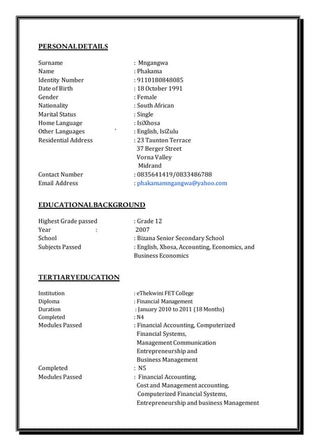 CURRICULUM VITAE. afrikaans docx | DOCX