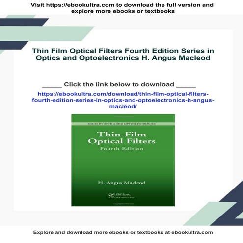 Thin Film Optical Filters Fourth Edition Series in Optics and ...