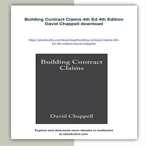 Building Contract Claims 4th Ed 4th Edition David Chappell | PDF