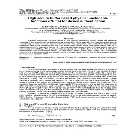 High Secure Buffer Based Physical Unclonable Functions Pufs For 8206