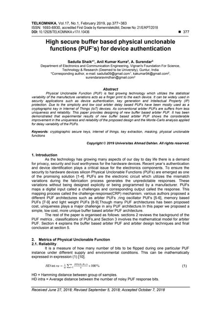 High Secure Buffer Based Physical Unclonable Functions Pufs For 8206