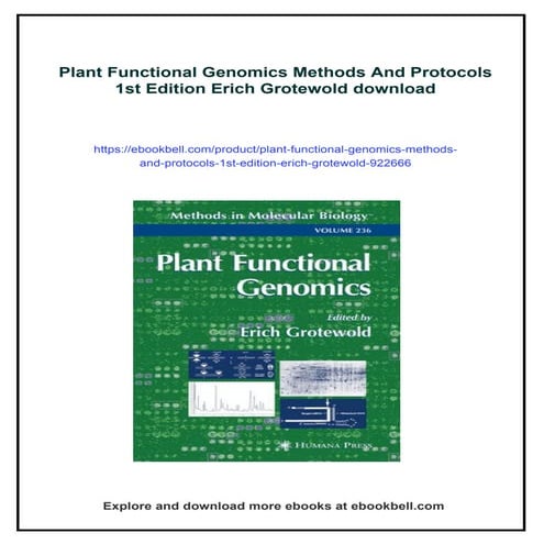 Plant Functional Genomics Methods And Protocols 1st Edition Erich Grotewold | PDF