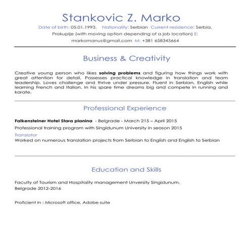 Marko Stankovic CV | PDF
