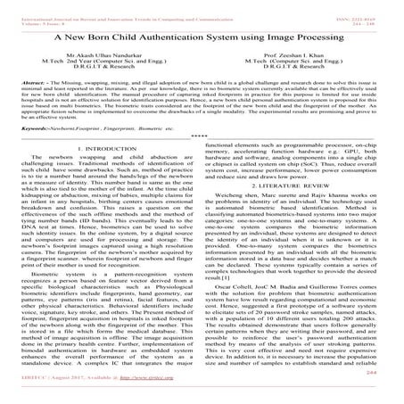 A New Born Child Authentication System using Image Processing | PDF