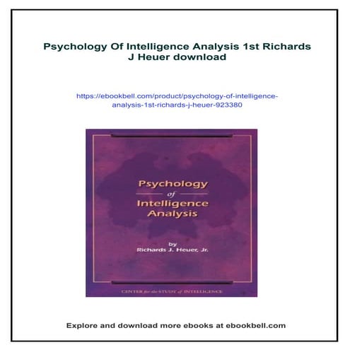 Psychology Of Intelligence Analysis 1st Richards J Heuer | PDF