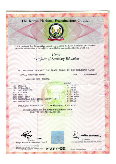 Kcse certificate | PDF