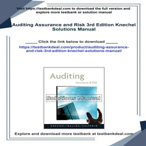 All chapter download Auditing Assurance and Risk 3rd Edition Knechel Solutions Manual | PDF
