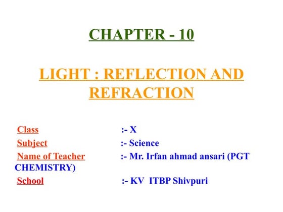 Reflection of light | PPTX | Physics | Science