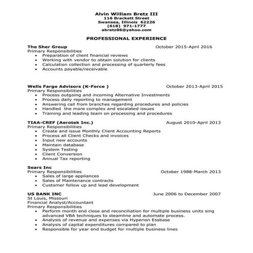 Alvin_William_Bretz_III_resume_WDv21 | DOC | Business Banking & Finance ...
