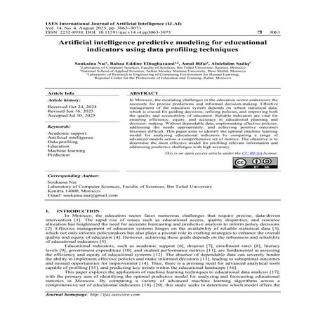 Artificial intelligence predictive modeling for educational indicators ...