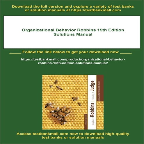 Organizational Behavior Robbins 15th Edition Solutions Manual | PDF