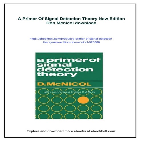 A Primer Of Signal Detection Theory New Edition Don Mcnicol | PDF