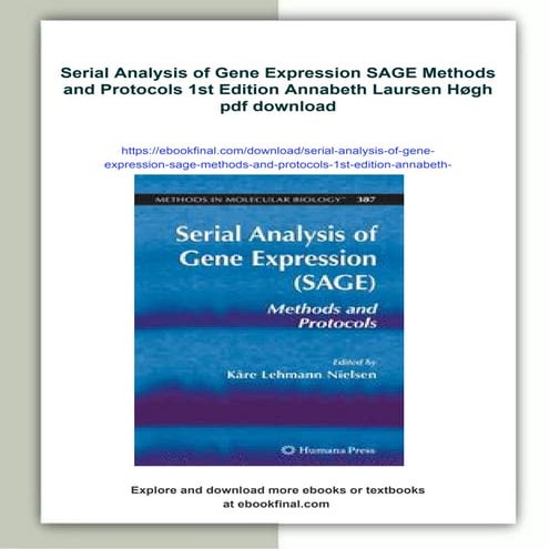 Serial Analysis of Gene Expression SAGE Methods and Protocols 1st ...