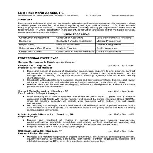 RESUME LUIS MARIN - JUL 2016 | PDF