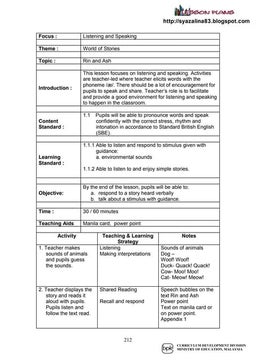 English lesson plan Year 1 - iwear | PDF