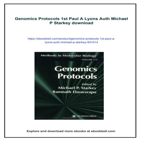 Genomics Protocols 1st Paul A Lyons Auth Michael P Starkey | PDF