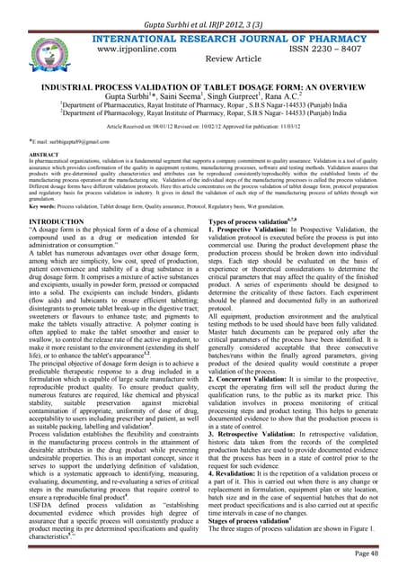 In process control , validation of large scale process and Case Studies ...