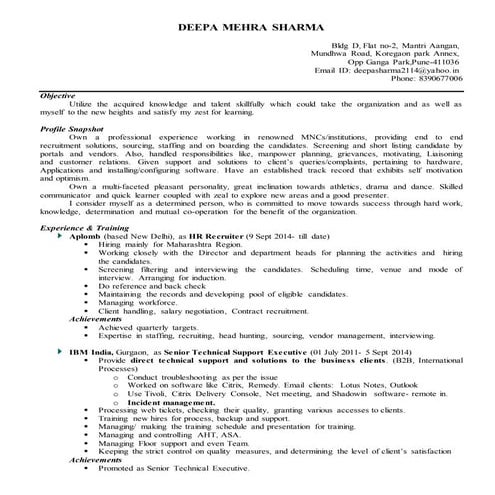 Deepa Resume HR | DOCX | Human Resources | Business
